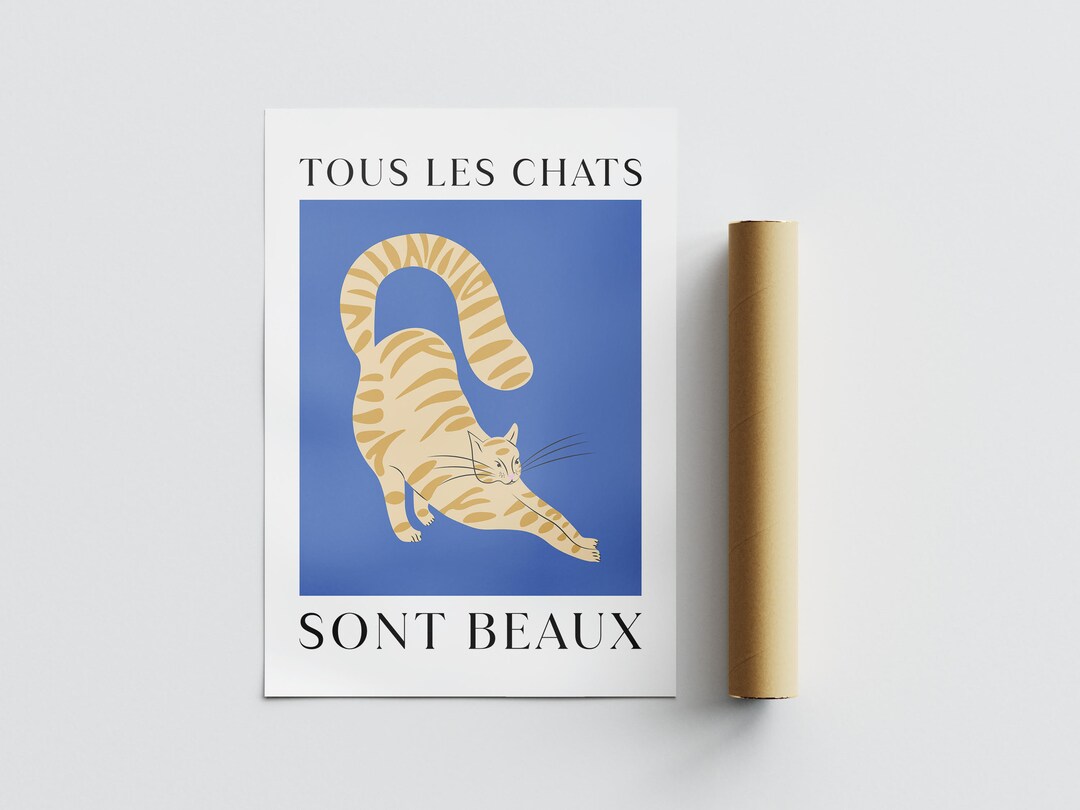 Orange Cat Poster, Funky Wall Art Decor, Retro Gallery Wall Art, French ...