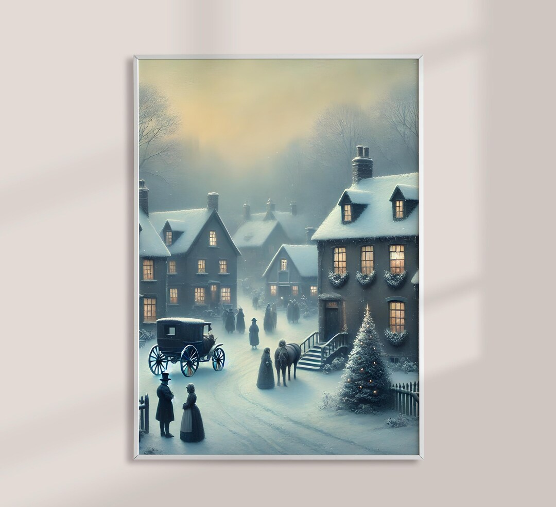Winter Village Scene Art: Snowy Christmas Landscape (digital Download ...