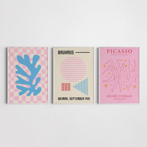 Funky Pink Wall Art Set of 3 Prints Groovy Checkered Decor - Etsy