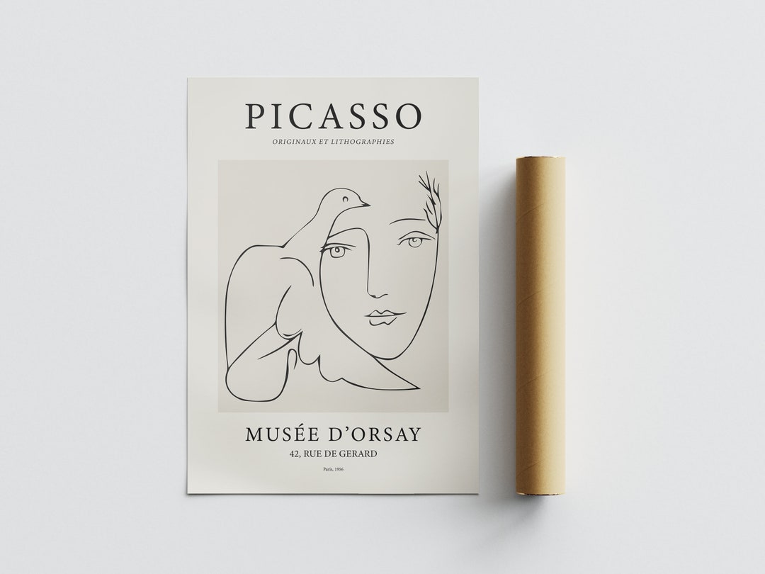 Picasso Face Dove Art Poster, Black Beige Abstract Wall Art, Famous ...