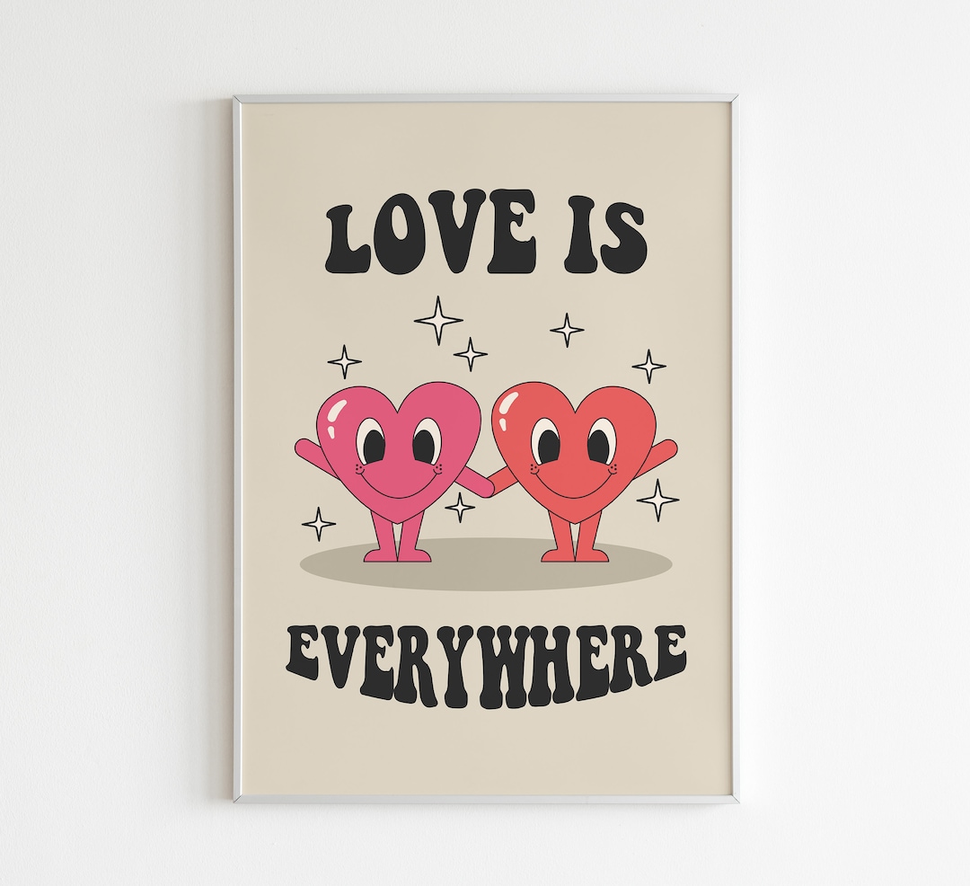 Retro Character Poster, Vintage Love Print, Love is Everywhere, Retro ...