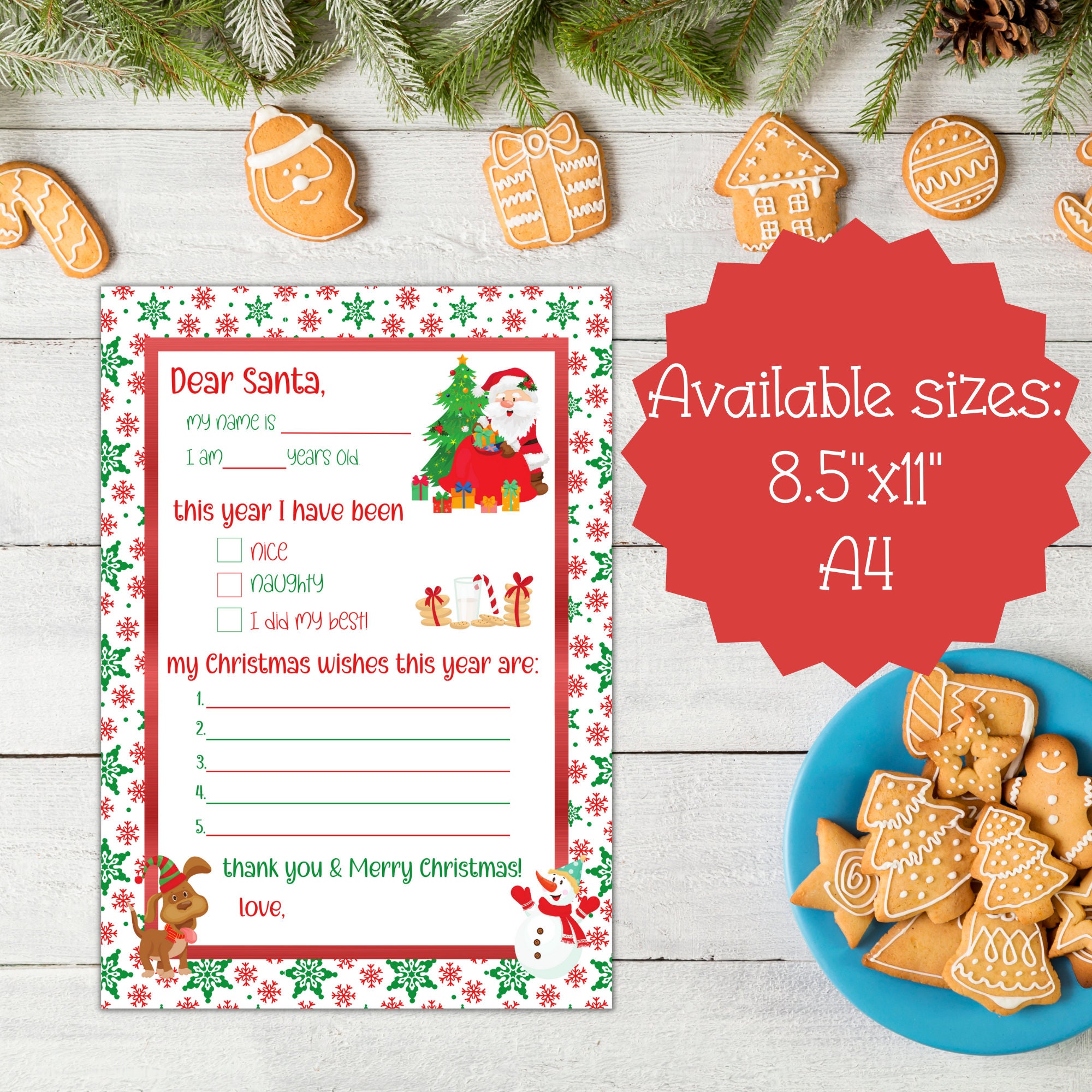 Dear Santa Letter Letter to Santa Printable Christmas - Etsy