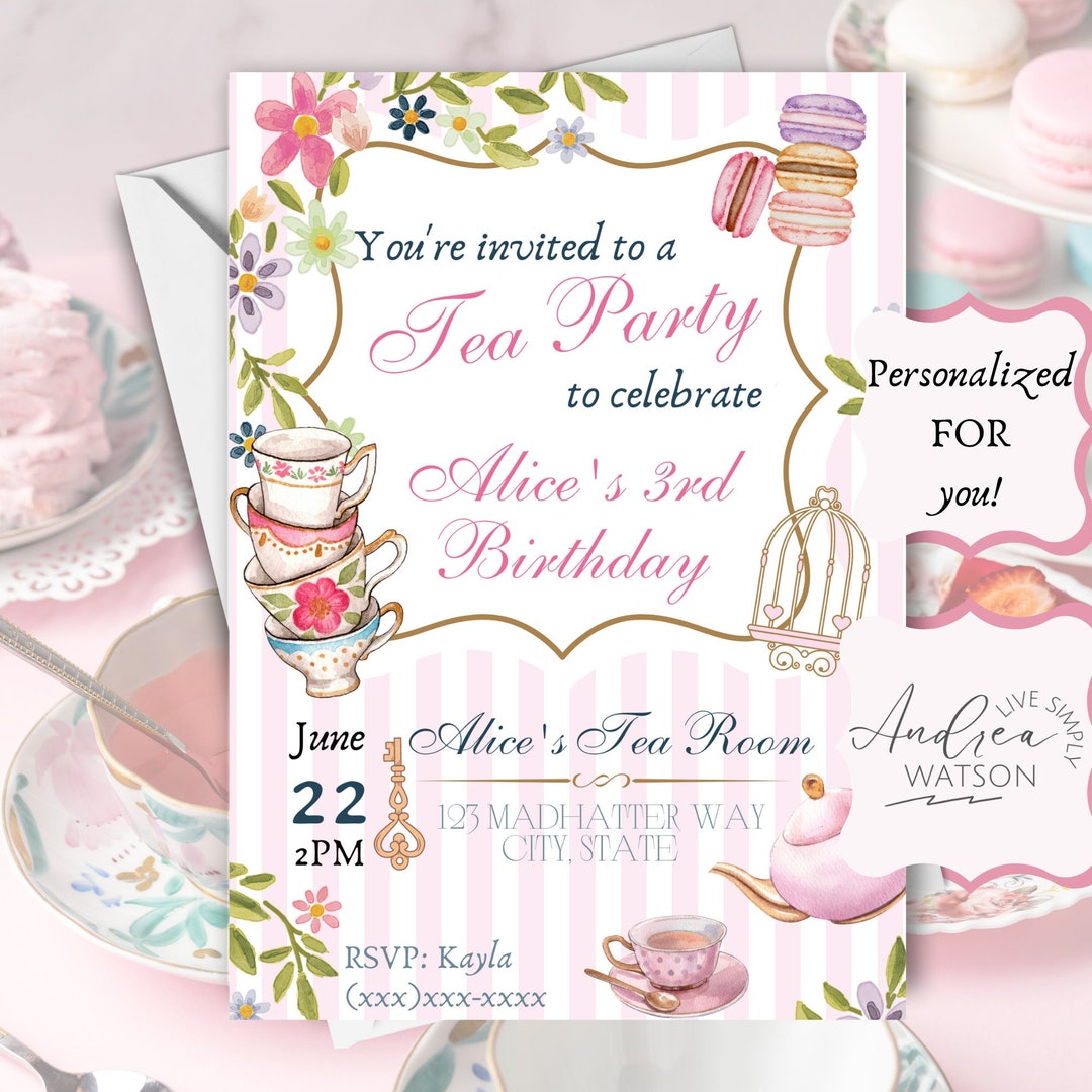 Tea Party Birthday Invitation Partea Invitation Girly Birthday - Etsy