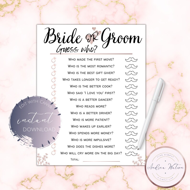 Bridal Shower Guess Who Bridal Shower Games Bachelorette Etsy