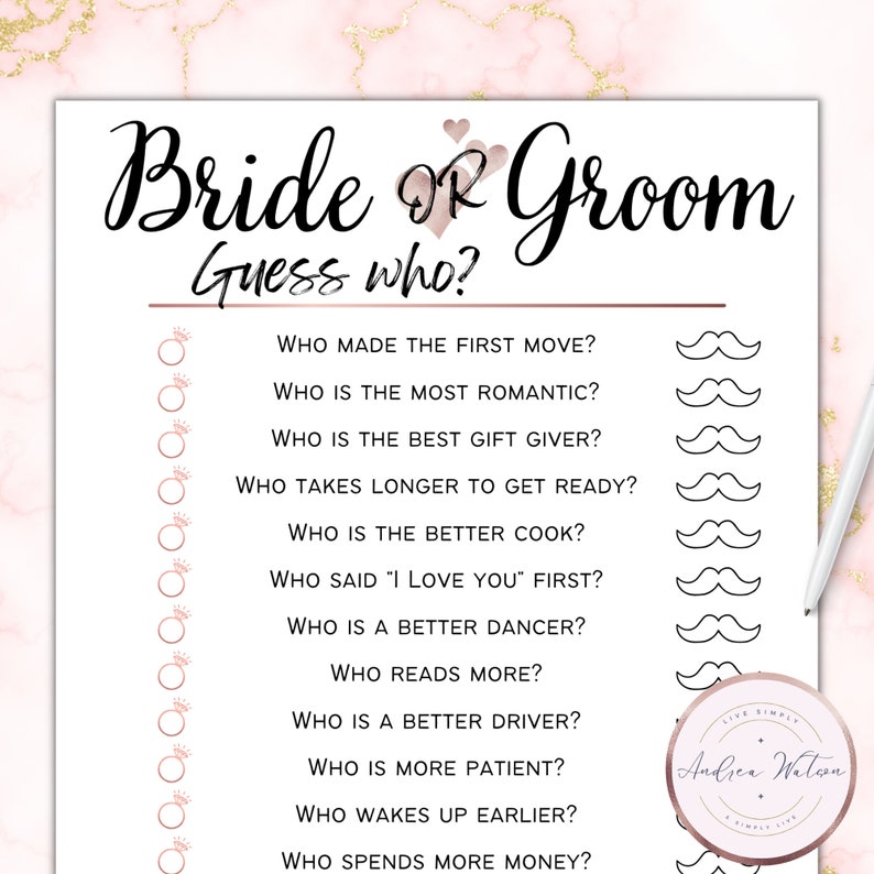 Bridal Shower Guess Who Bridal Shower Games Bachelorette Etsy