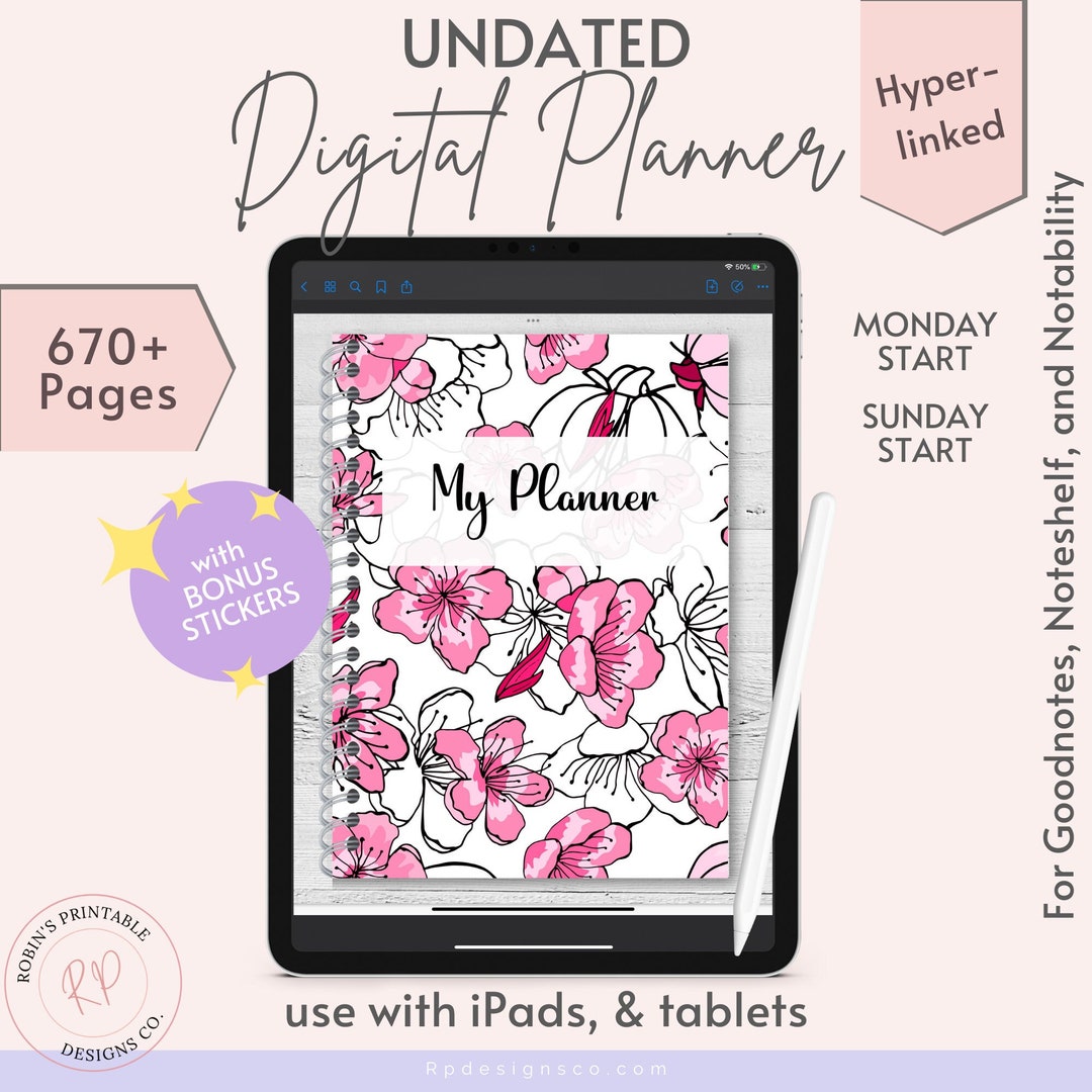 Undated Digital Planner for Goodnotes/notability/noteshelf. Hyperlinked ...