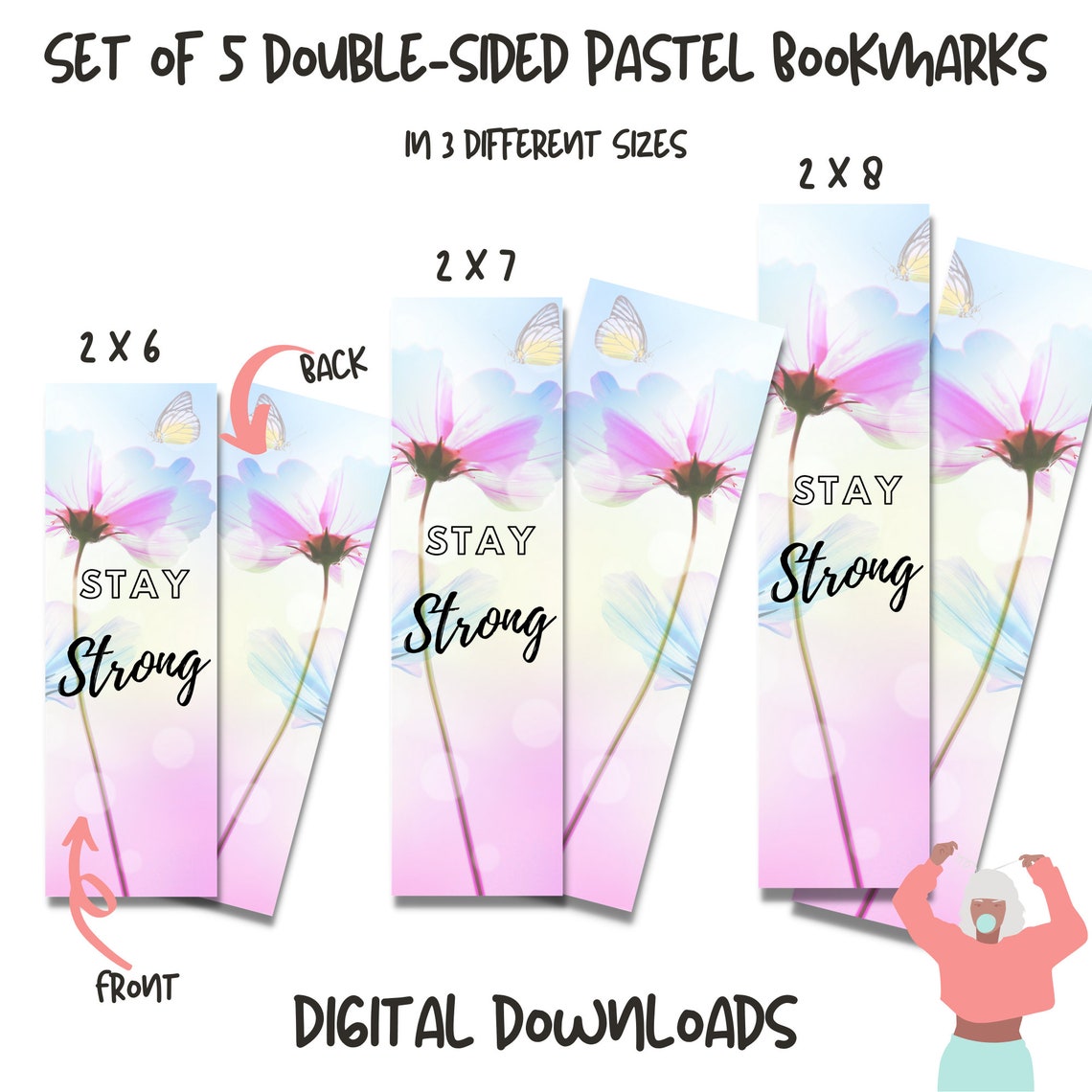 Set of 5 Pastel Bookmarks, Digital Download, Double-sided, PDF ...