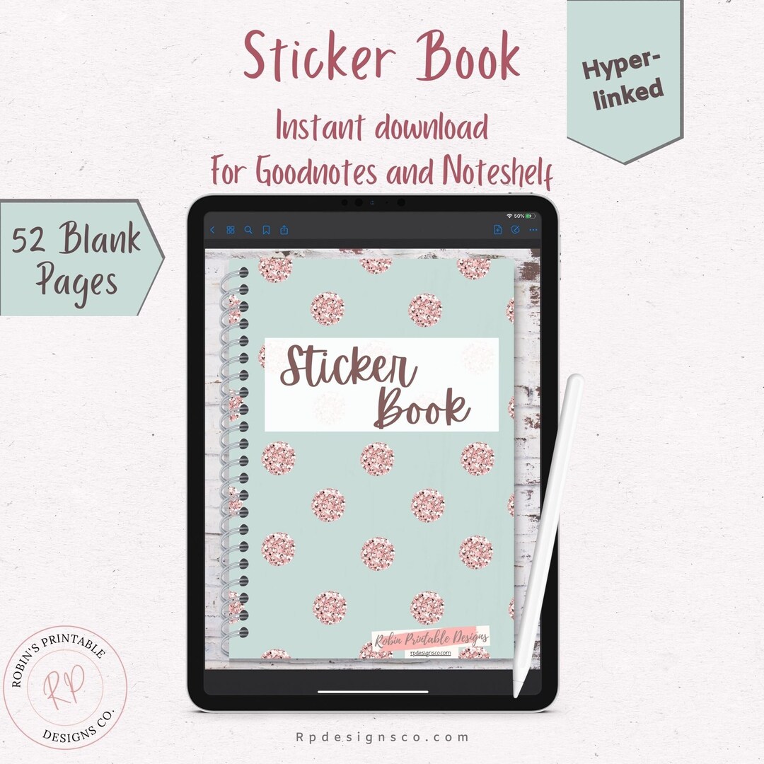 Customizable Digital Sticker Book, 52 Blank Pages Hyperlinked ...