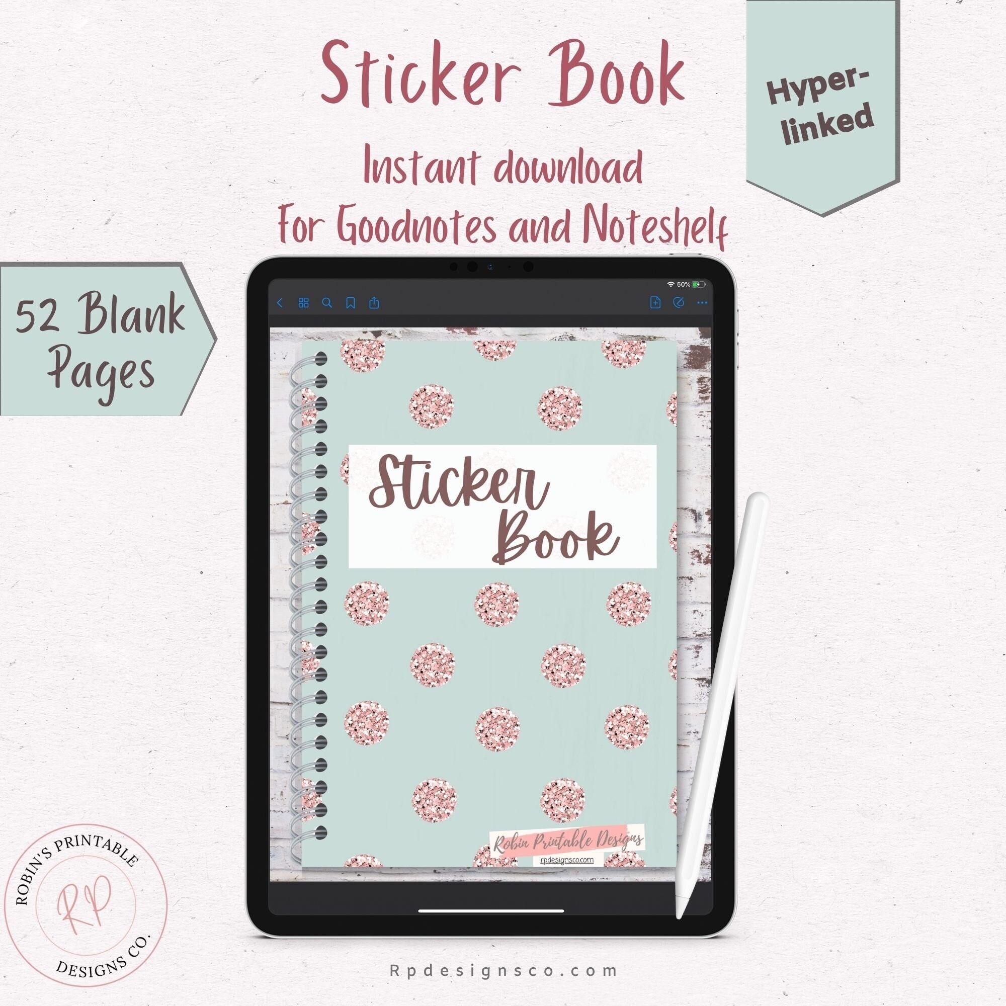 Customizable Digital Sticker Book, 52 Blank Pages Hyperlinked ...