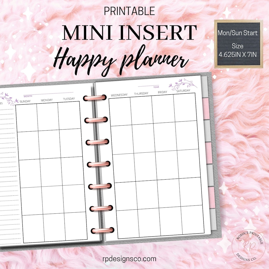 Mini Happy Planner Inserts, Undated Monthly Vertical Layout, Two Page ...