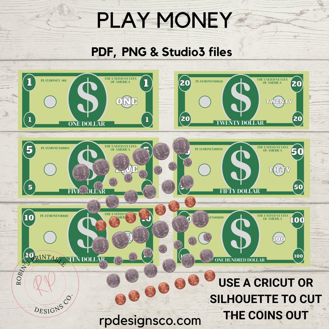 Printable Fake Pretend Money, Dollar Bills, Coins, Kids Pretend Play ...