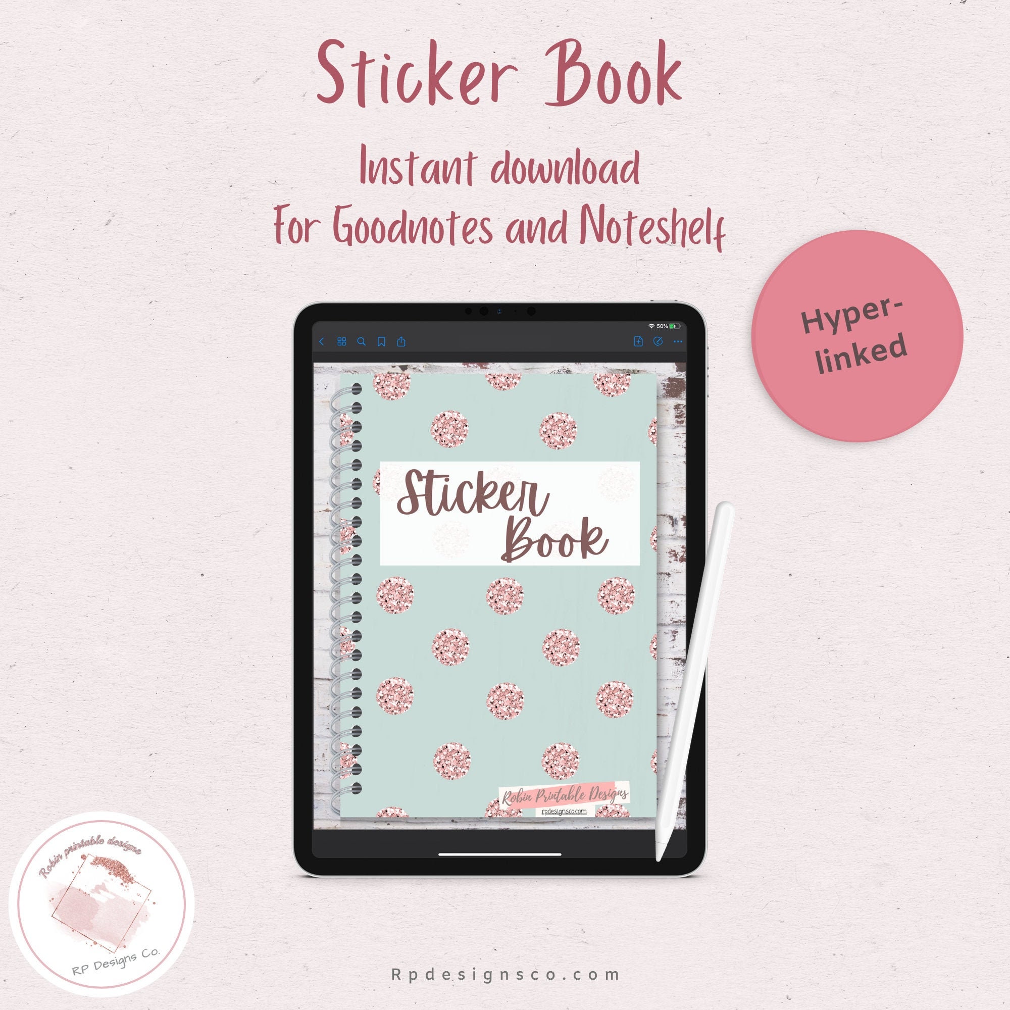 Customizable Digital Sticker Book, Blank Pages Hyperlinked, Goodnotes ...