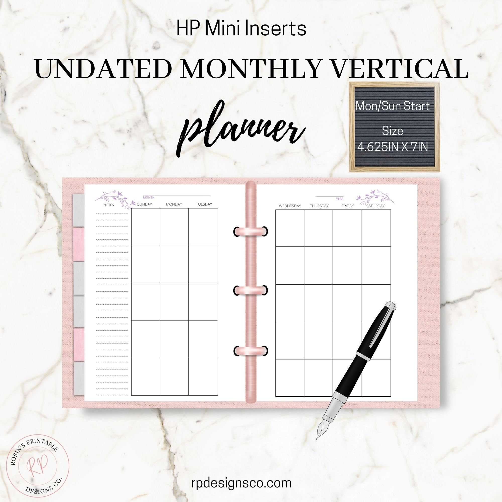 Mini Happy Planner Inserts, Undated Monthly Vertical Layout, Two Page ...