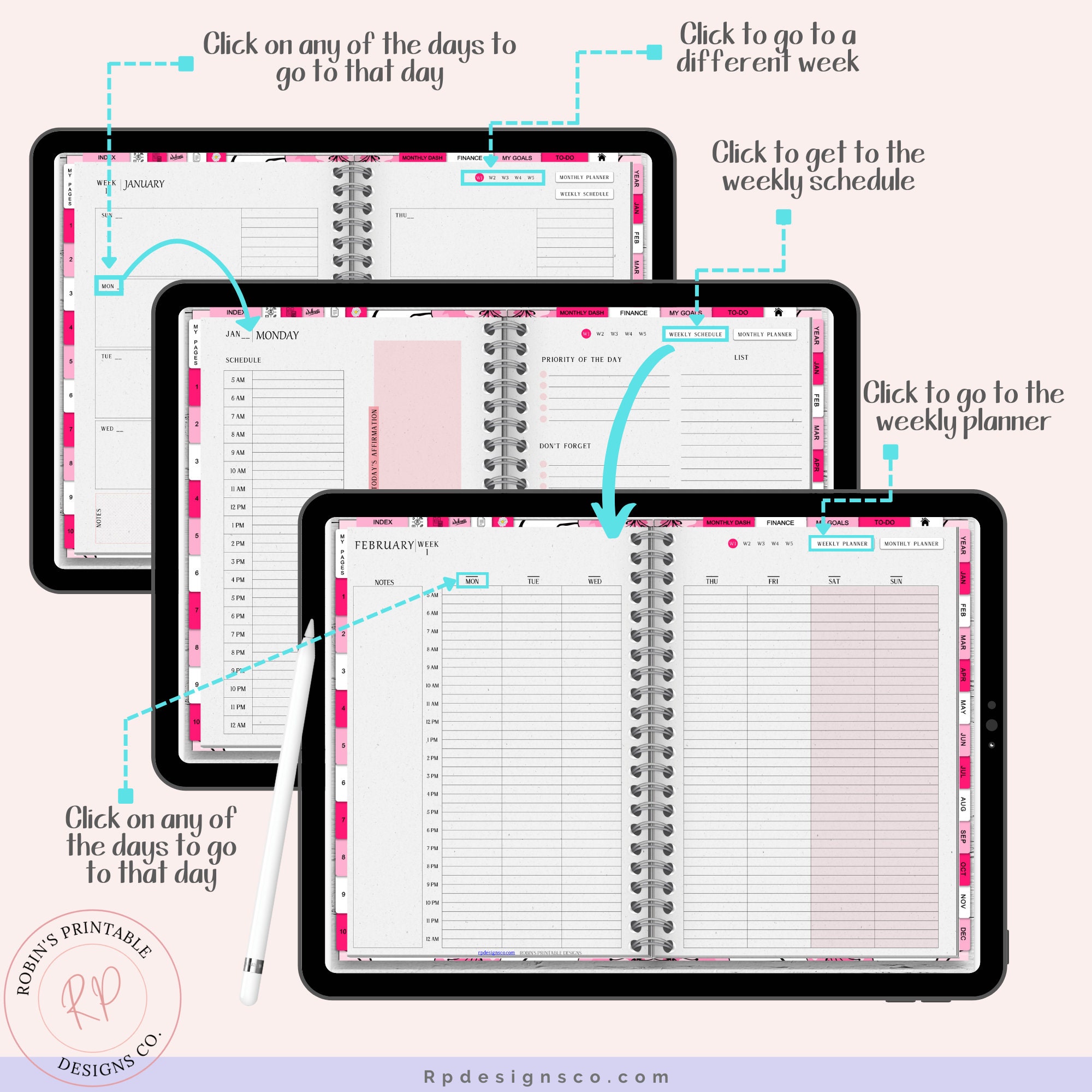 Undated Digital Planner for Goodnotes/notability/noteshelf. Hyperlinked ...