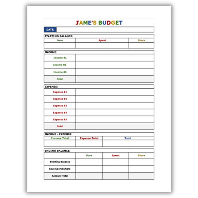 Allowance Budget Tracker for Kids, Printable Expense List, Editable ...