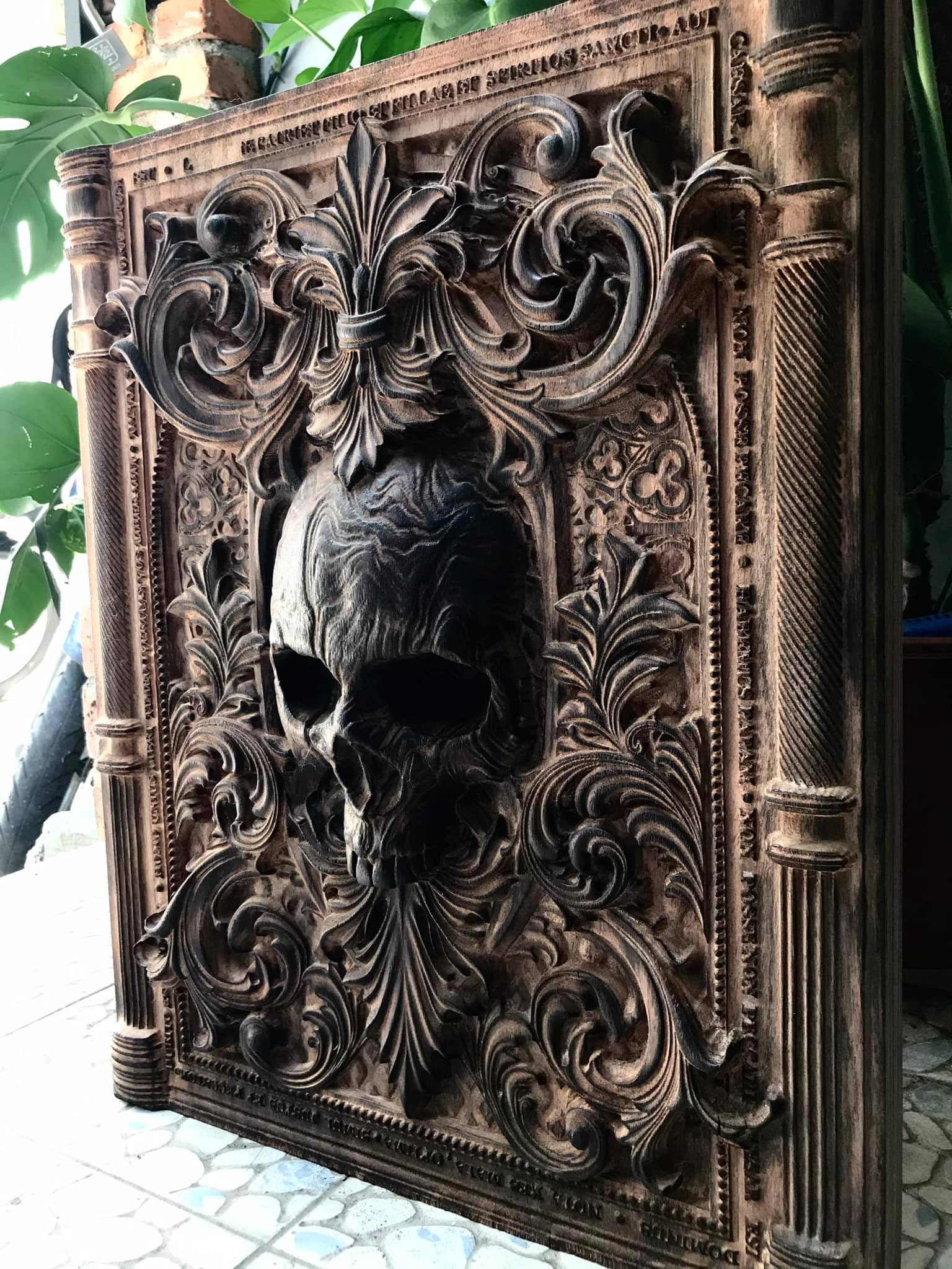 Decorative Natural Wood Carvings, Skull Wood Sculpture, Unique Wood ...