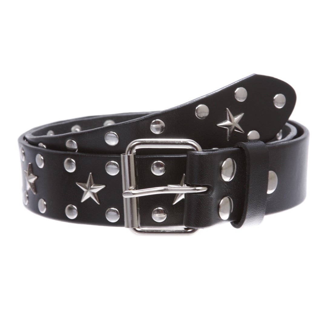 1 1/2 Wide Stars Solid Full Grain Leather Metal Silver Studded Circle ...