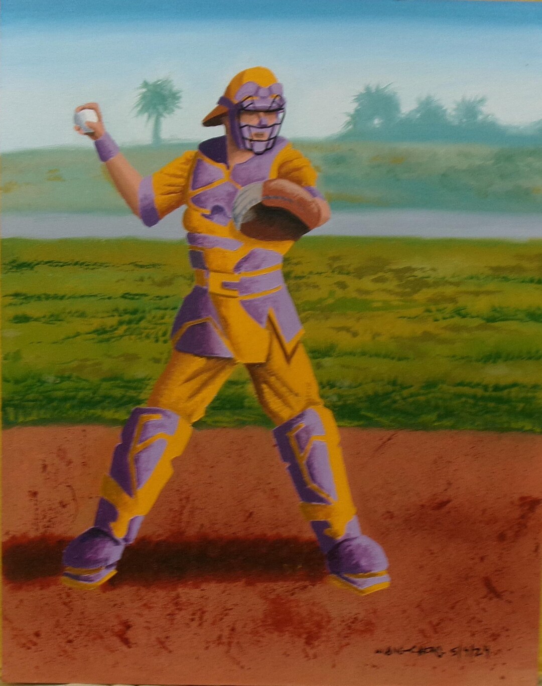 Unique Baseball Artwork, Hand Painted, Catcher Portrait, for ,wall ...