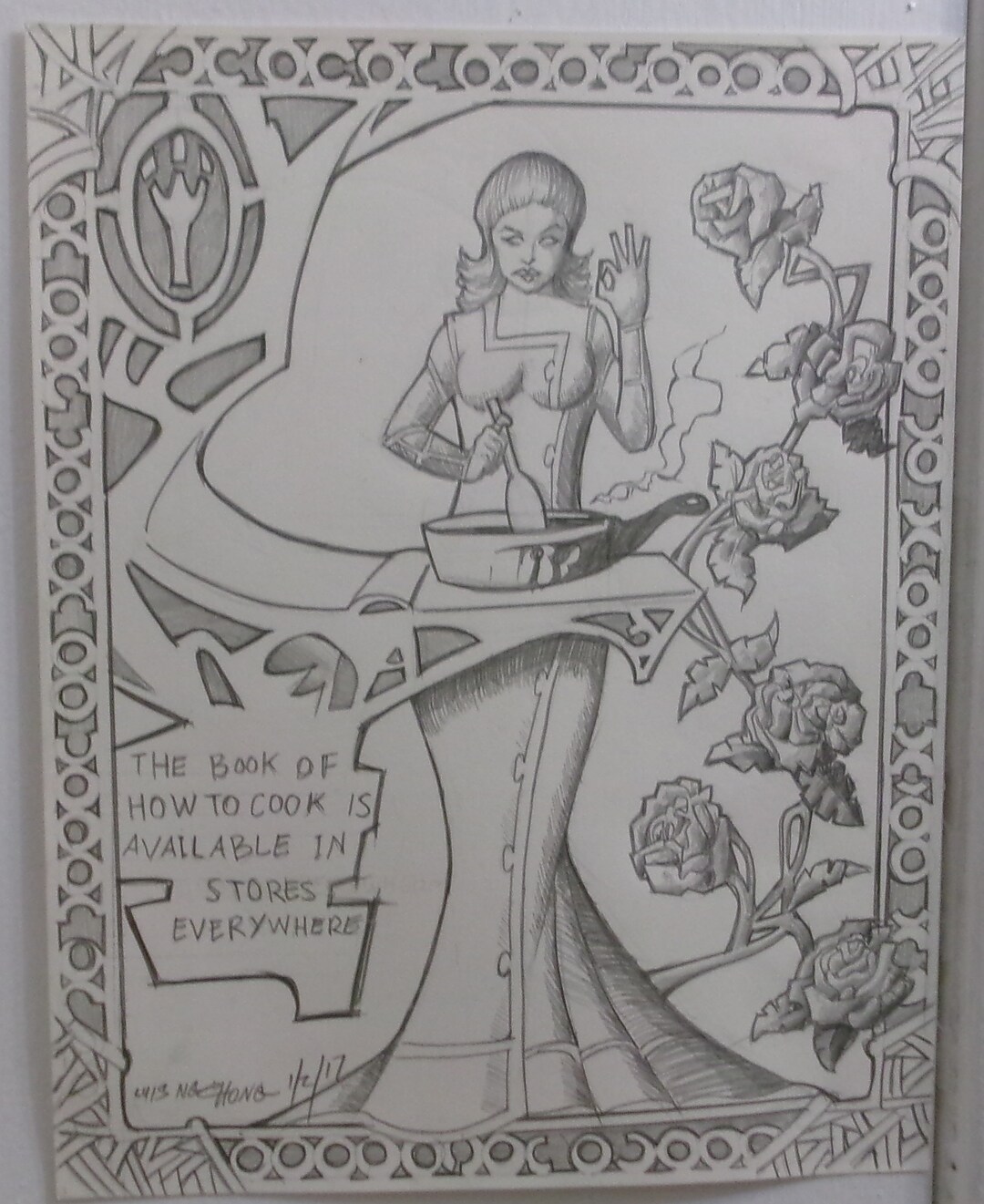 Art Nouveau Cooking Women Pencil Drawing, Female Figure Wall Art ...