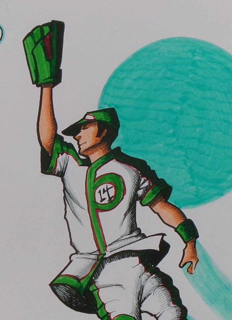 Baseball Art, Original Ink Drawing, Center Fielder, Baseball Player ...