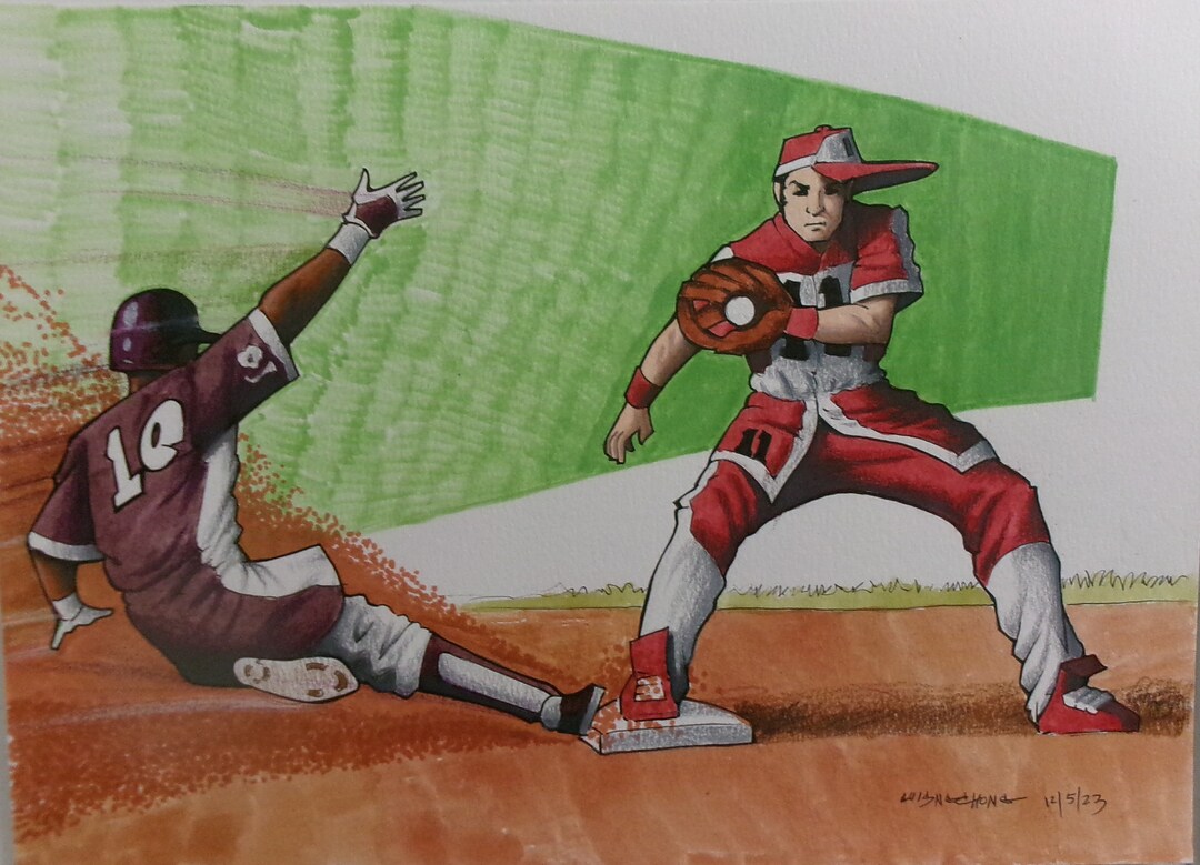 Baseball Art, Mixed Media Painting, Sports Art, Baseball Batter, Wall ...