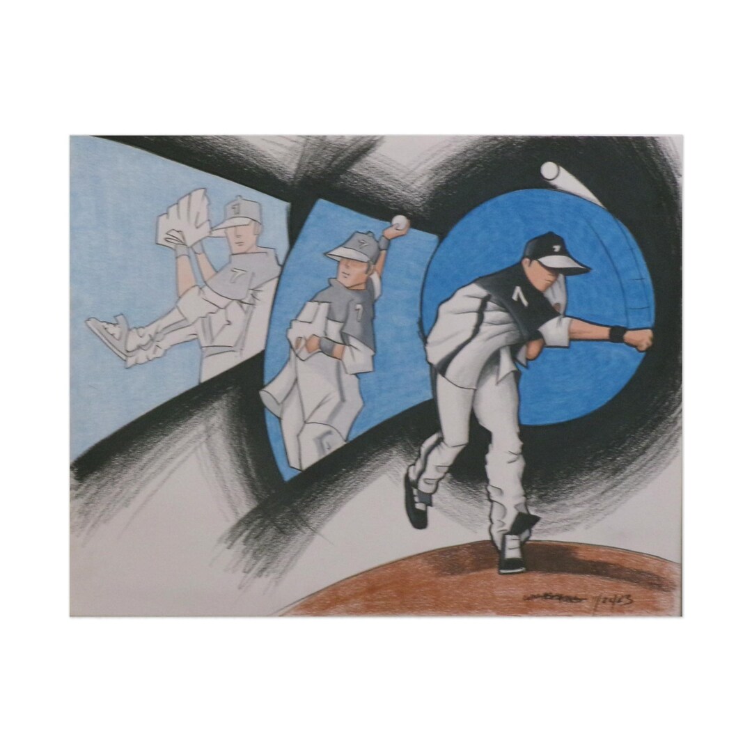 Poster Art, Baseball Player Pitcher, Wall Art for Man Cave, Sports ...