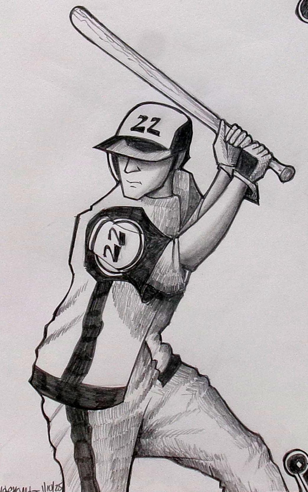 Baseball Art, Original Pencil Drawing, Baseball Player Batter, Sports ...