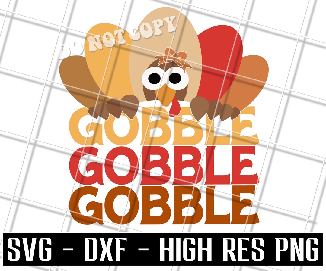 Gobble Gobble Turkey SVG, Cute Turkey With Bow SVG Kids Thanksgiving ...