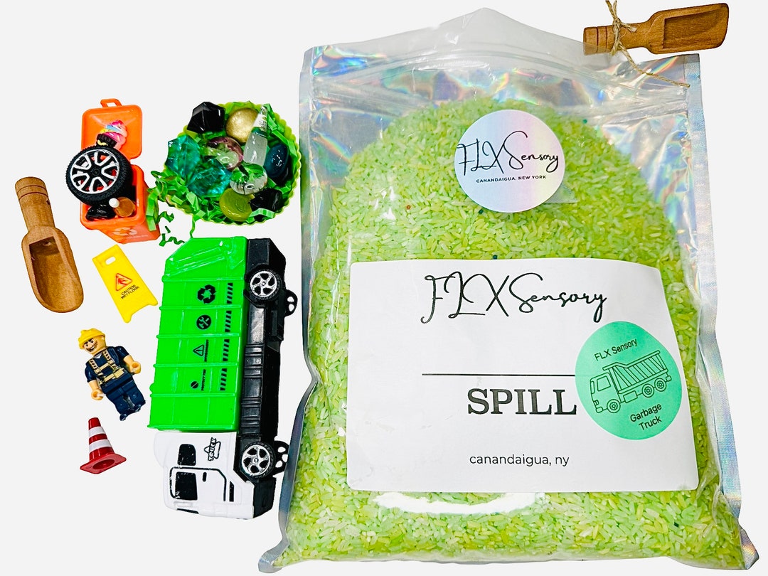 GARBAGE TRUCK Sensory RICE Spill *custom Resin Name *blippi Garbage ...