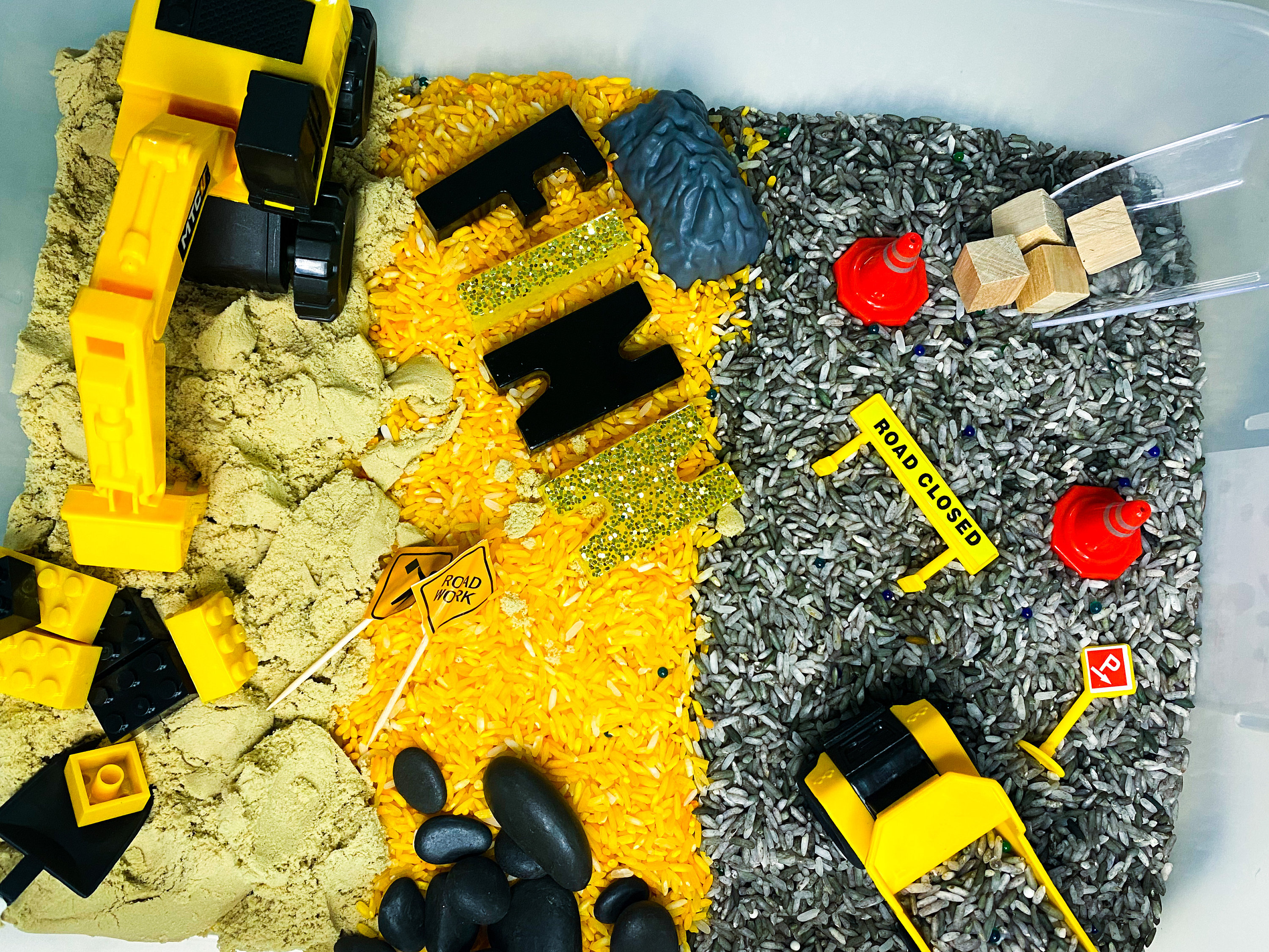 EXCAVATOR Sensory Rice Kit *RICE Bin *custom RESIN Name Option ...