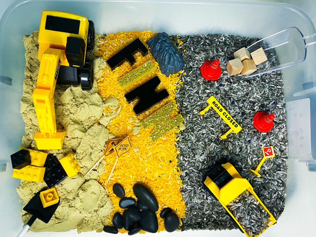 Construction Sensory Rice Kit: Excavator, Dozer, Kinetic Sand - Etsy