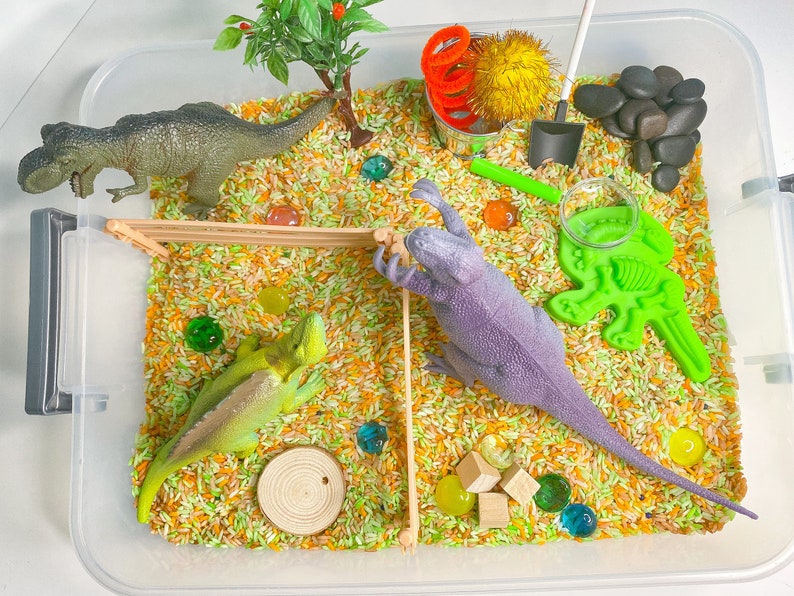 DINOSAUR Land Before Time Sensory Play Rice Bin extinct T Rex dinosaur ...