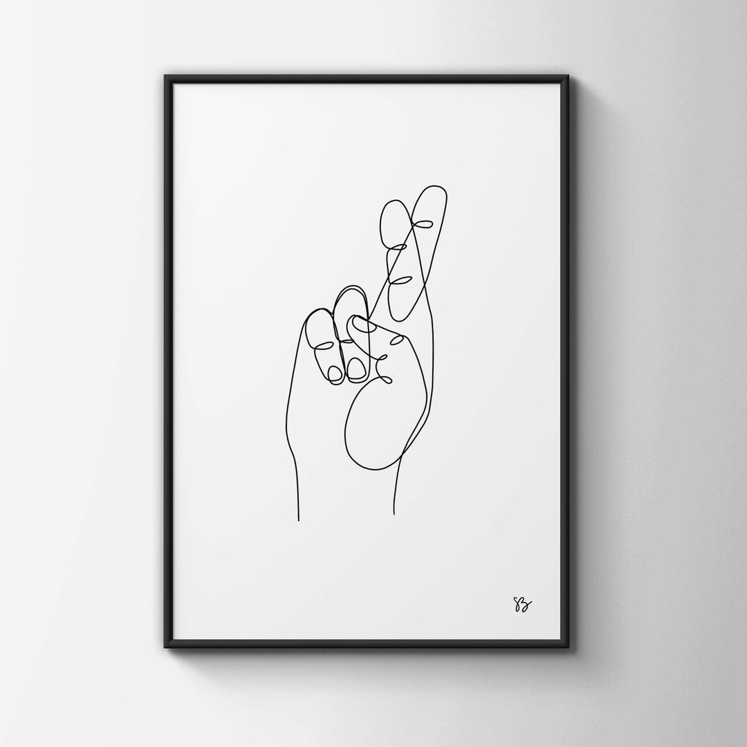 Poster Line Art - Fingers Crossed - Etsy