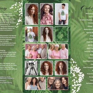 Green Obituary Template, Funeral Program Template, Tri-fold Obituary ...