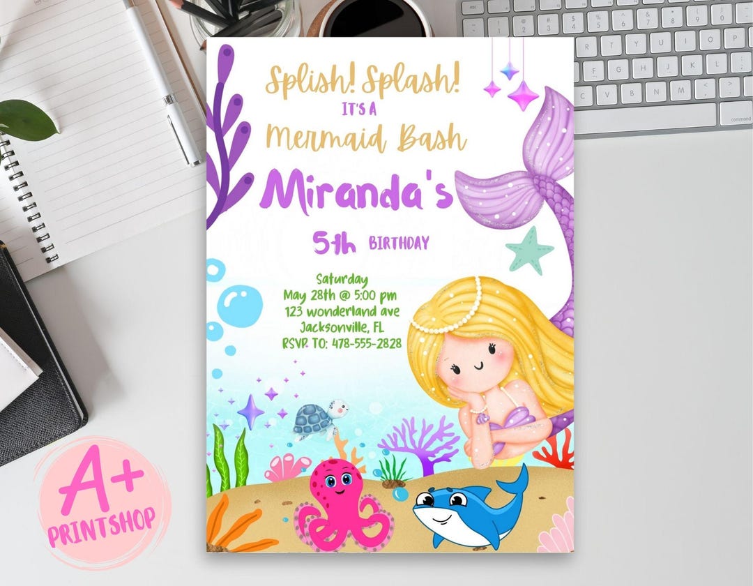 Mermaid Theme Invitation Template – Instant Download - Birthday ...