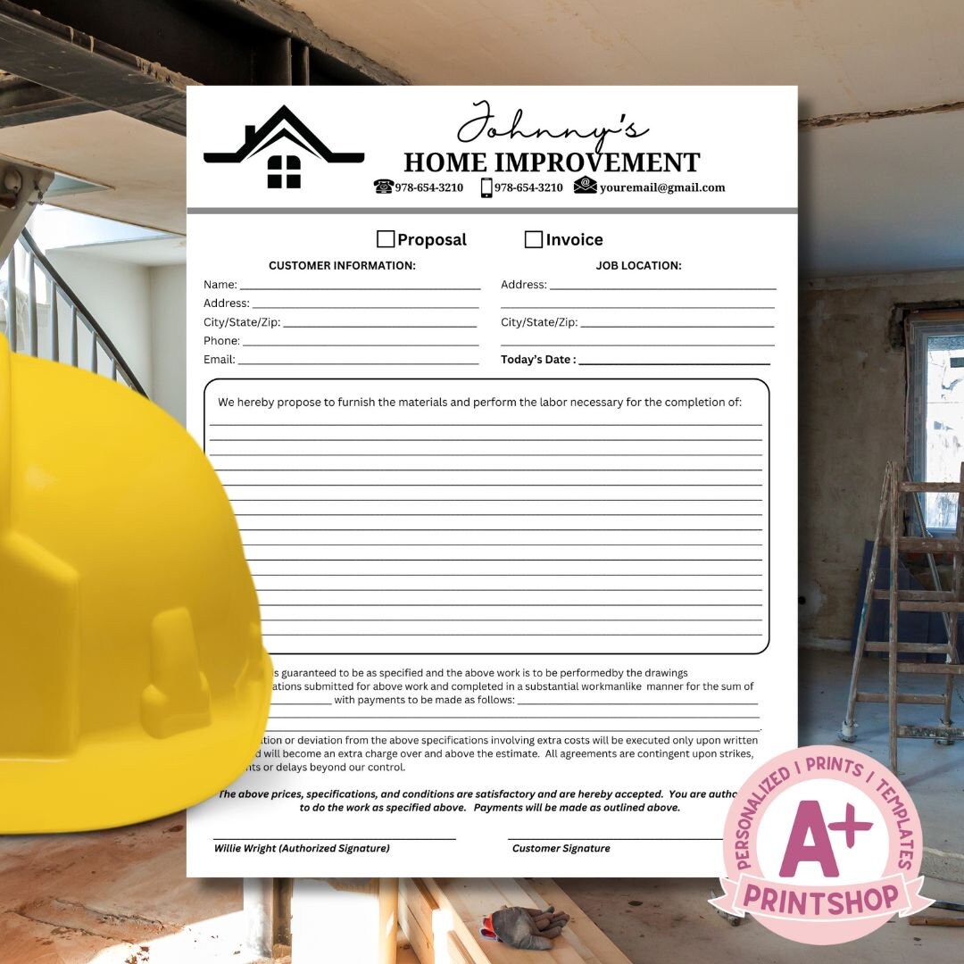 Editable Invoice Template for General Contractors, Handyman, or Home ...