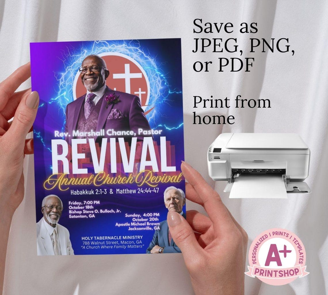 Purple Church Revival Flyer Template, Editable, Printable (digital ...