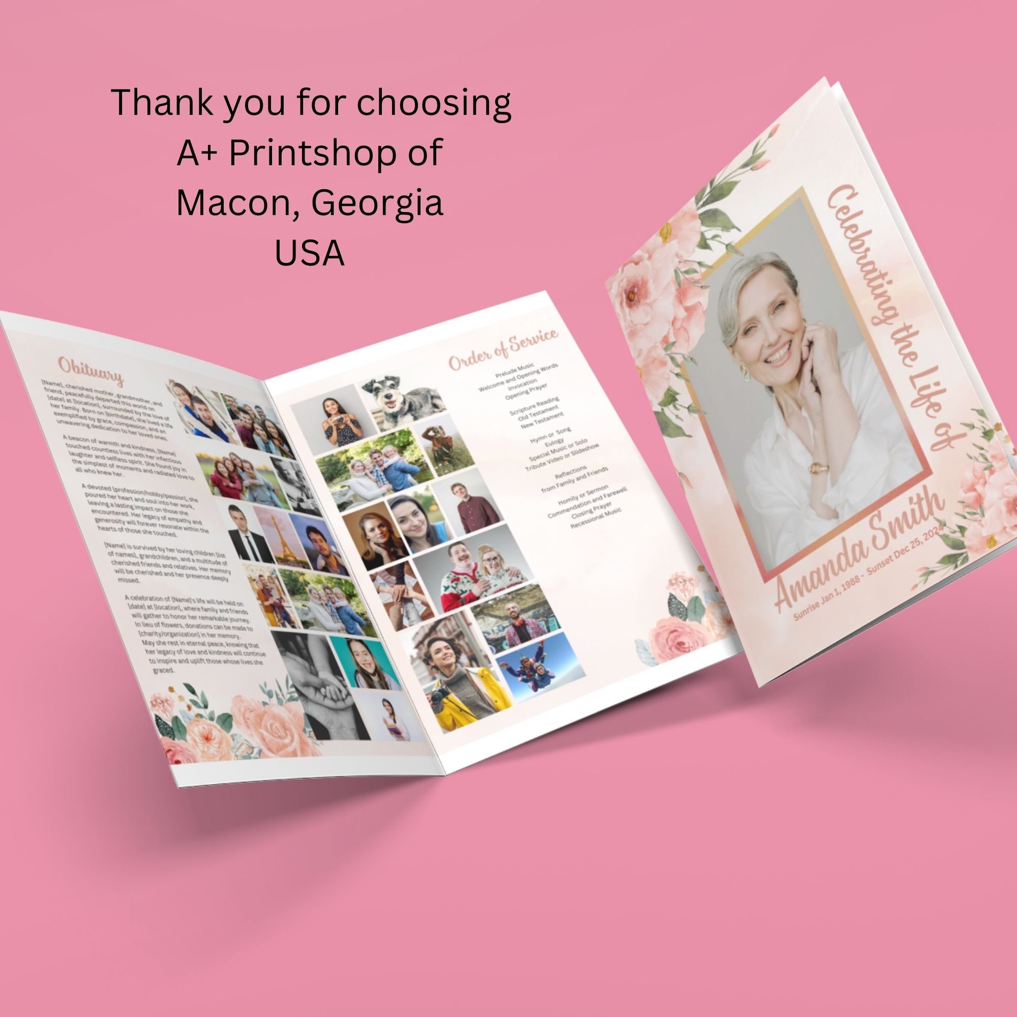 11x17 Funeral Program Template Bi-fold Editable Obituary Print From ...