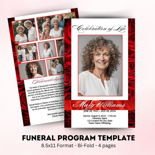 Red Obituary Template - Etsy