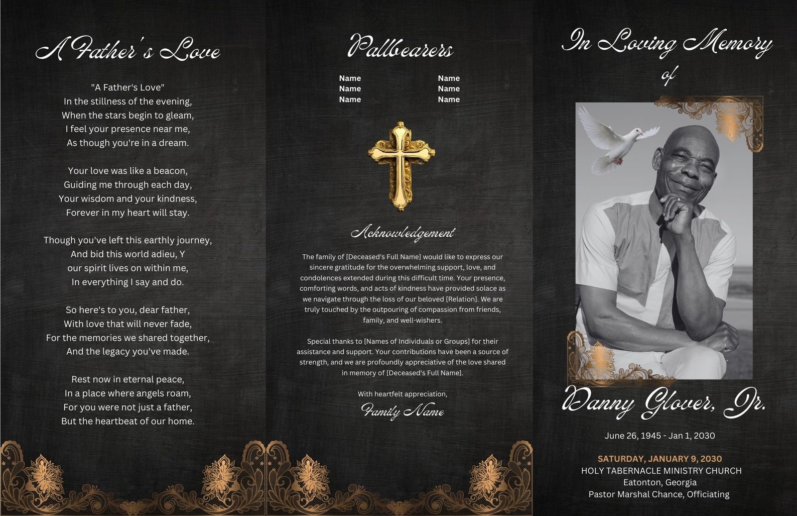 Funeral Program Template, Black Obituary Template, Instant Download ...