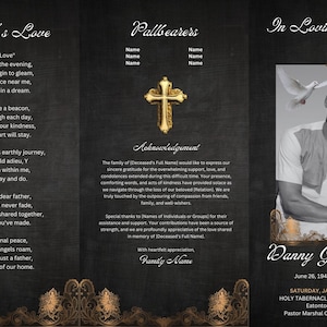 Funeral Program Template, Black Obituary Template, Instant Download ...