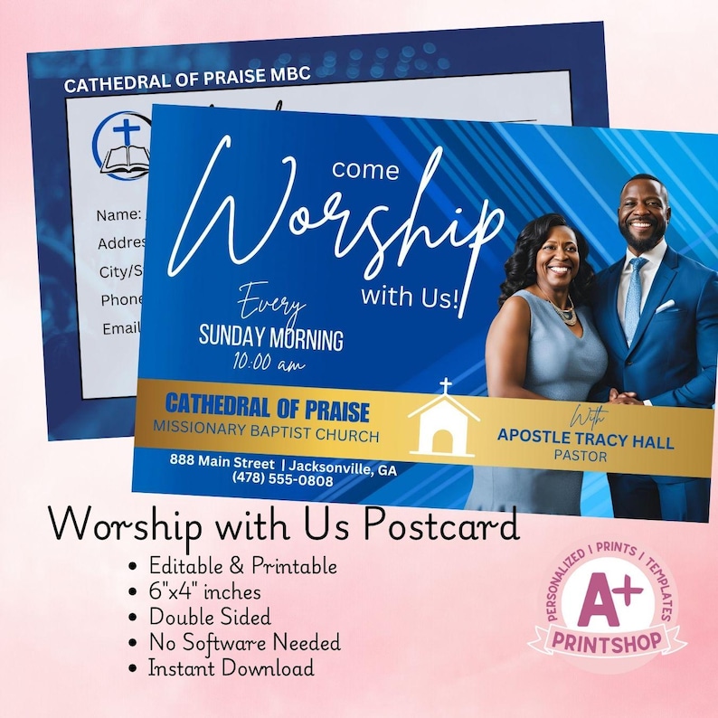Editable Church Worship Postcard Template (digital Download) - Etsy