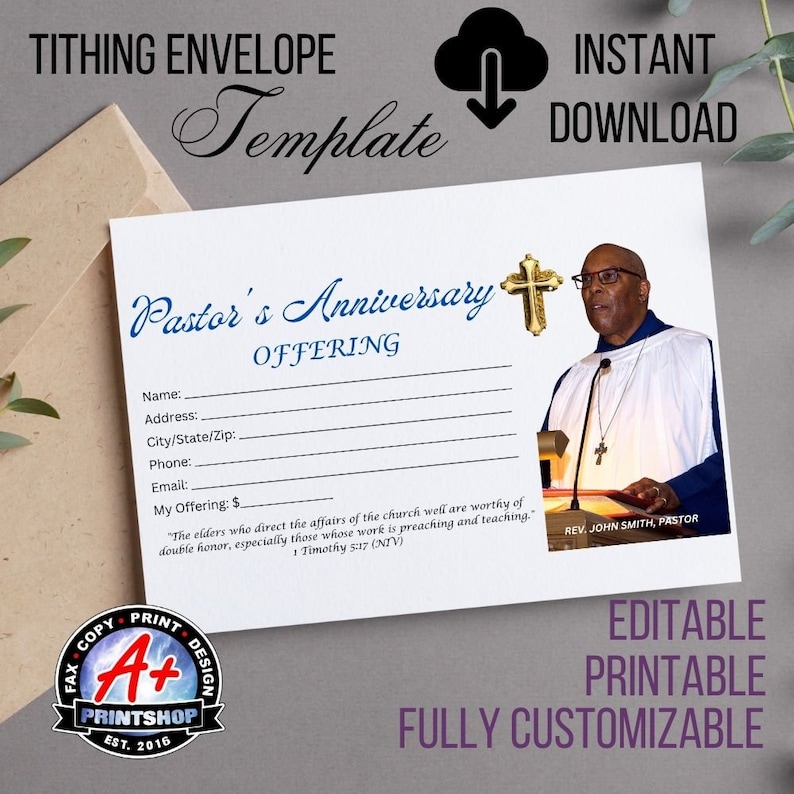 Pastor's Anniversary Offering Envelopes Template, Instant Download ...