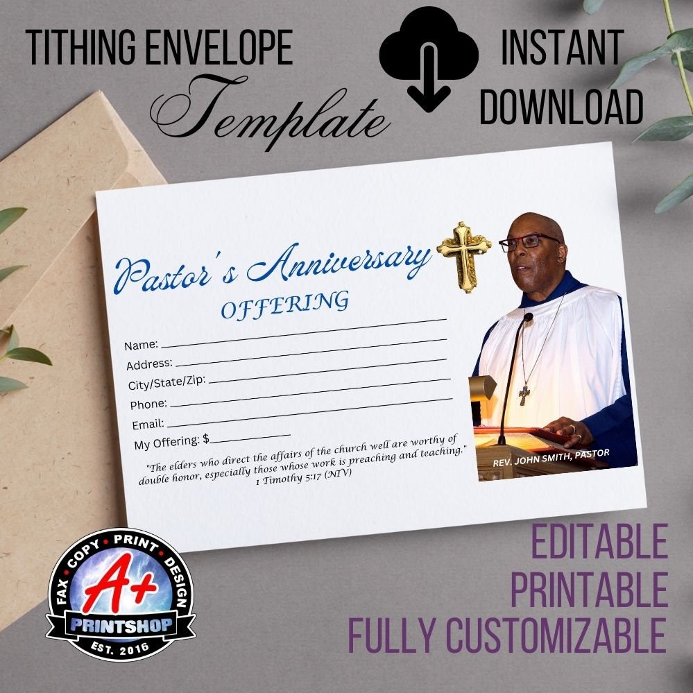Pastor's Anniversary Offering Envelopes Template, Instant Download ...