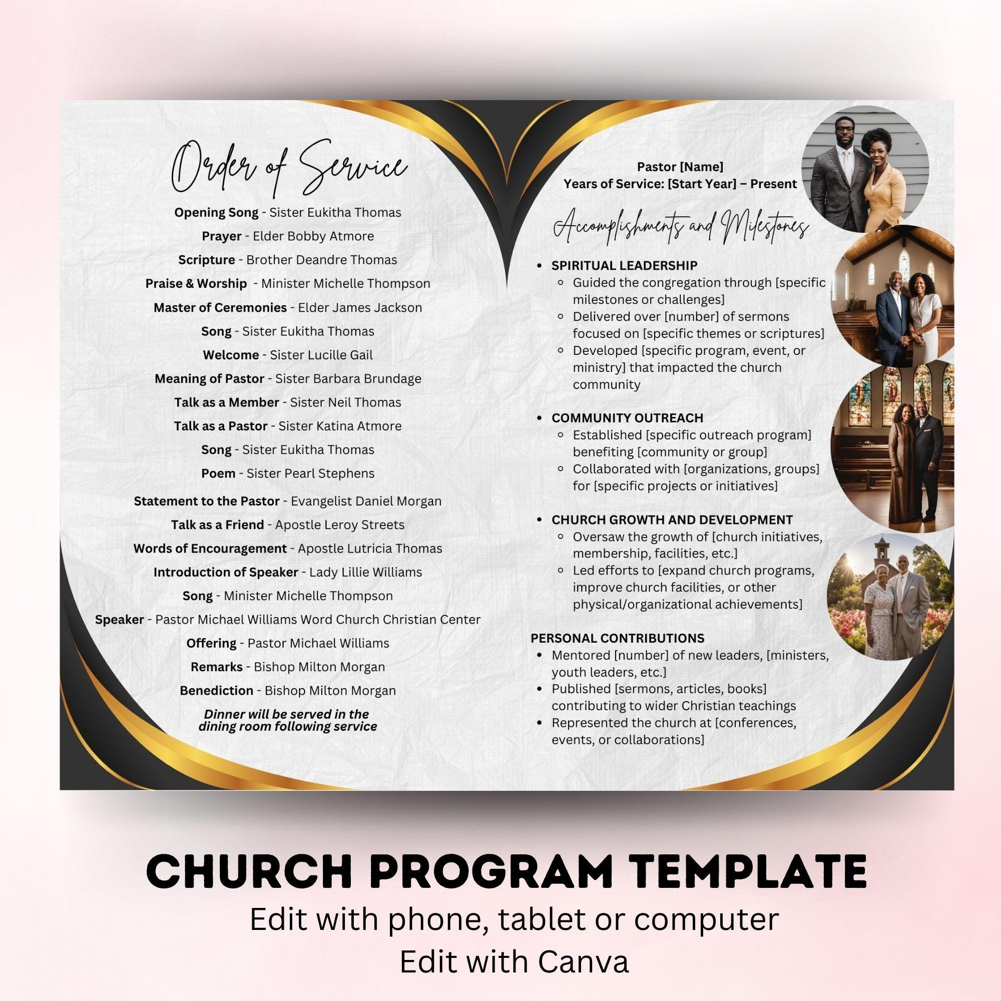 Pastoral Anniversary Program Template, Pastor's Anniversary, Instant ...