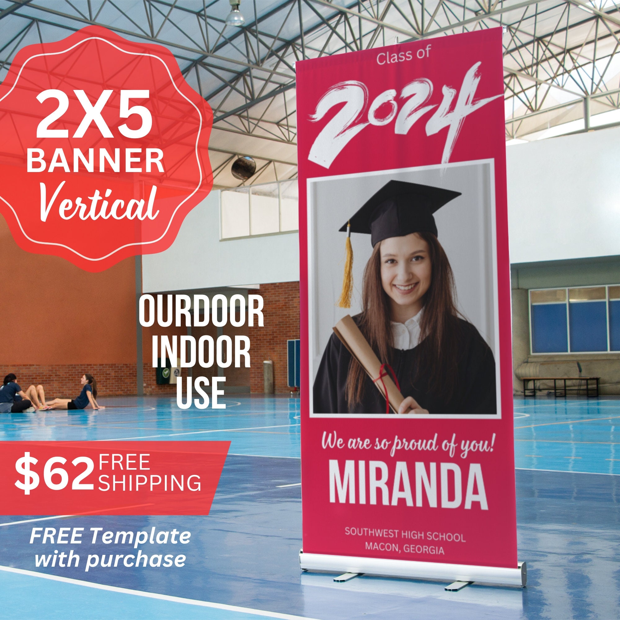 Graduation Banner 2x5 Ft Vertical Banner Custom Banner High School Grad ...