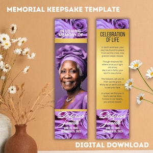 Memorial Bookmark Template, 2x8 Double Sided Design, Editable and ...