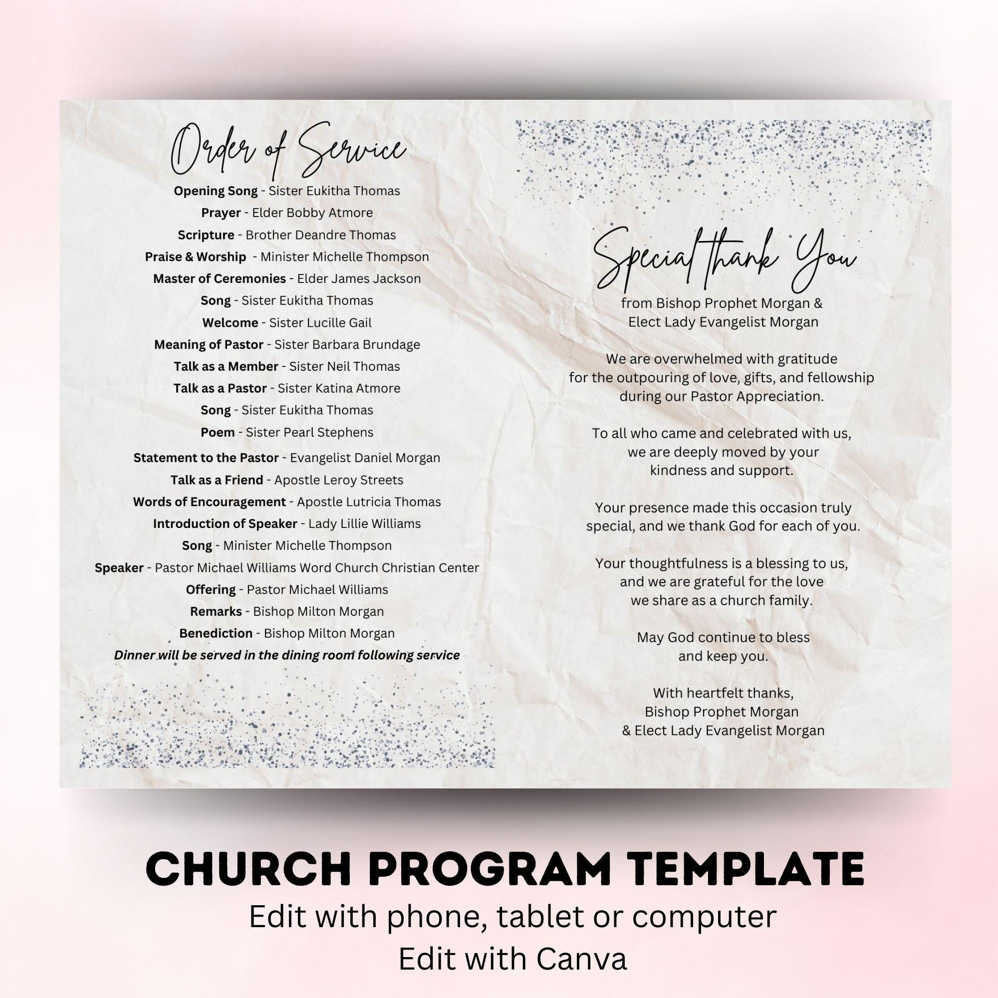 Pastoral Anniversary Program Template, Pastor's Anniversary, Instant ...
