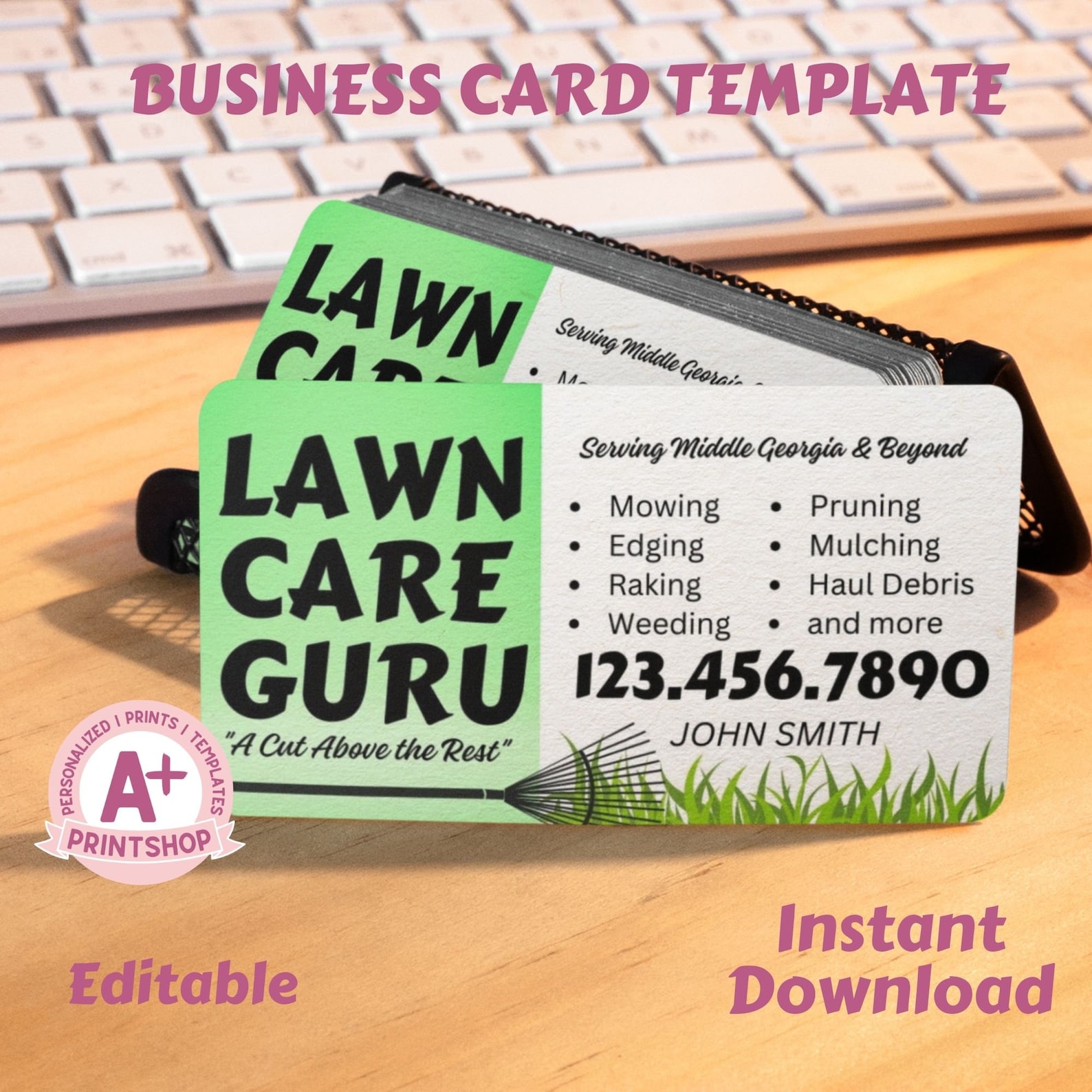 Lawn Care Service Business Card Template, Instant Download, Printable ...