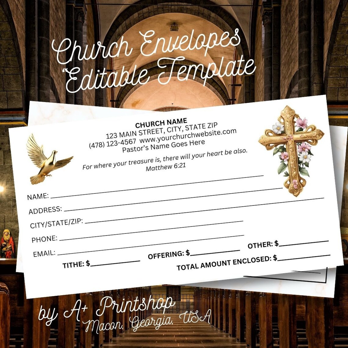 Church Envelopes Template, Edit and Print, Instant Download, Tithe ...